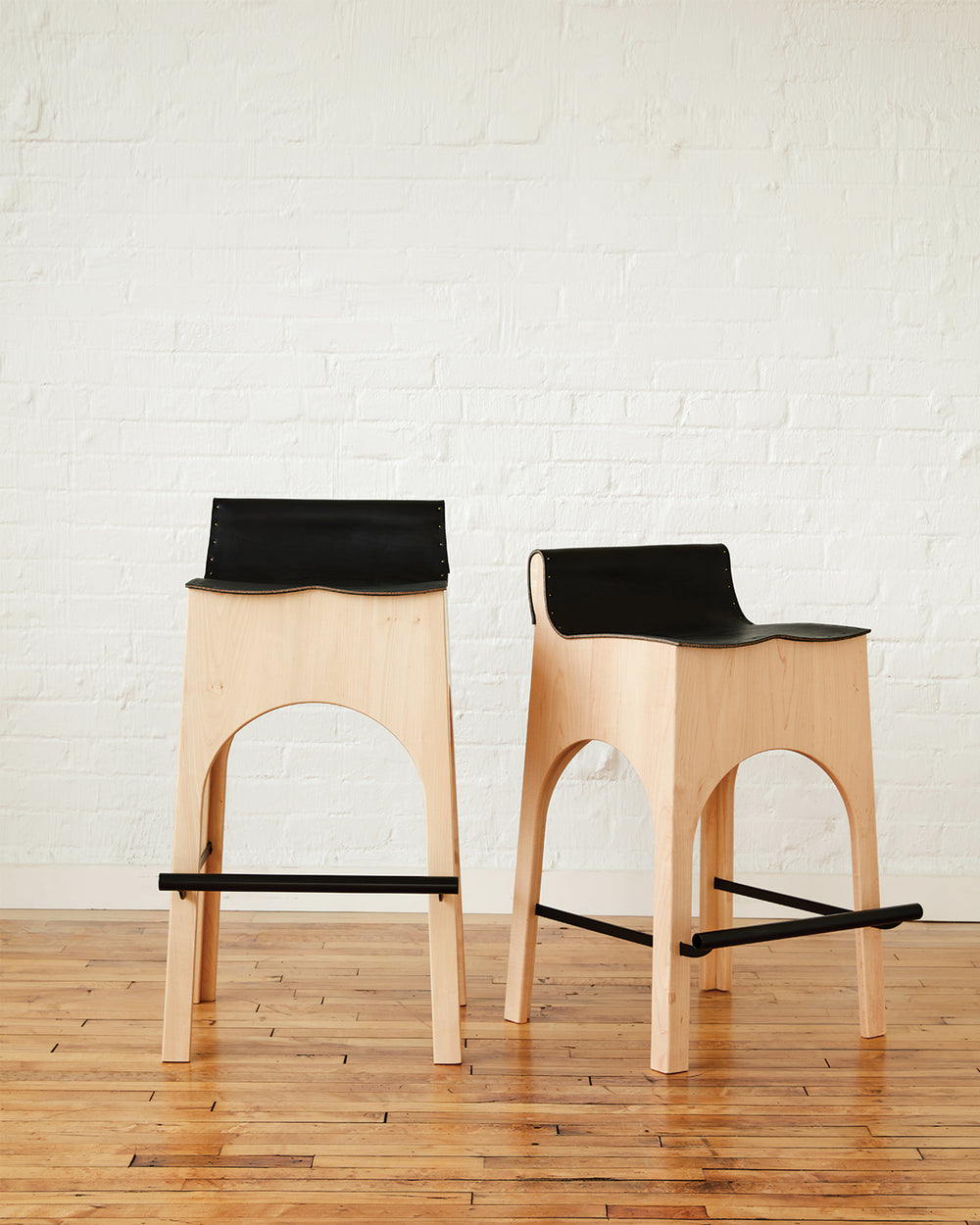 Jack Leather and Wood Stool - Black